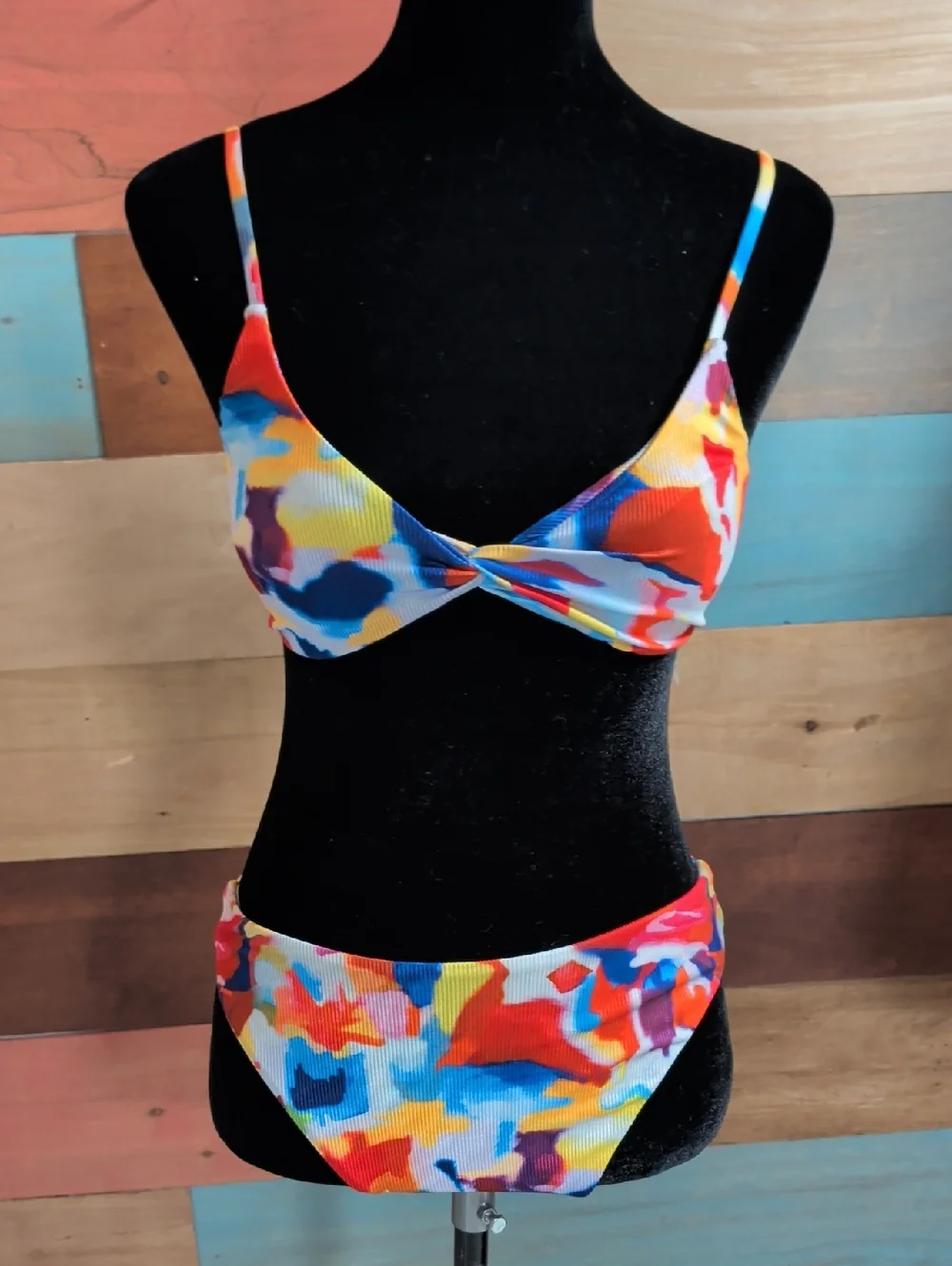 SHEIN | Swim | Shein Multicolor Abstract Twist Bikini Red Blue Yellow ...